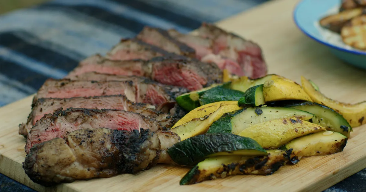 Yia Vang's Coffee Rub Ribeye with Potatoes and Grilled Veggies Recipe ...